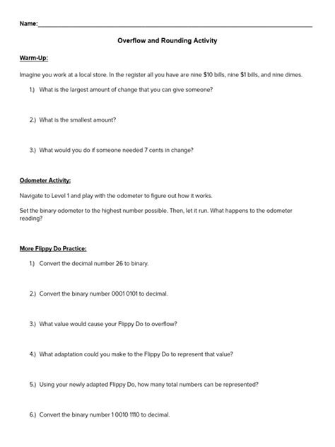 Overflow And Rounding Activity Pdf
