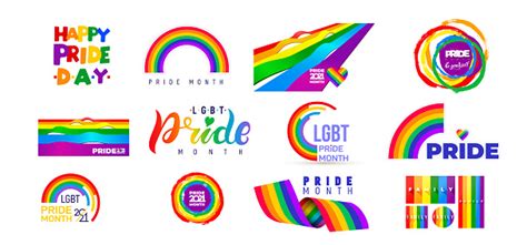 Lgbt 프라이드 의 달 2021의 설정 매년 축하합니다 Lgbt 플래그 브러시 스트로크 프라이드 데이 라인 추상 로고 인권과