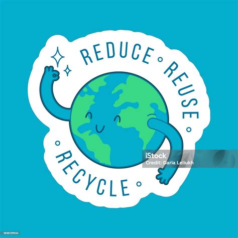 축소하다 재이용 재순환시키다 행성 쇼 괜찮아 파란색 배경에 표시 스티커 현대 평면 벡터 일러스트 레이 션입니다 소셜 미디어