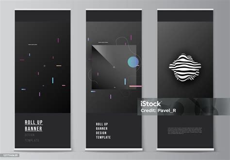 수직 전단지 플래그 디자인 템플릿 배너 스탠드 광고 디자인 모형을 위한 모형 디자인 템플릿을 롤업하는 벡터 레이아웃 기술 과학 미래 배경 공간 디자인 천문학 개념 개념에