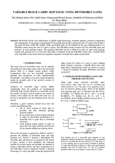 pdf variable block carry skip logic using reversible gates