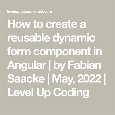 Create A Reusable Dynamic Form Component In Angular