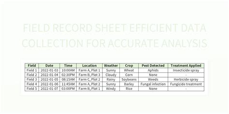 Field Record Sheet Efficient Data Collection For Accurate Analysis