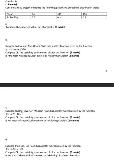 solved question 4 25 marks consider a risky project x