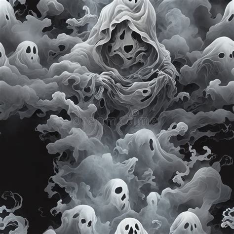 White Smoky Ghost Halloween Smoke Seamless Pattern Colorful Digital