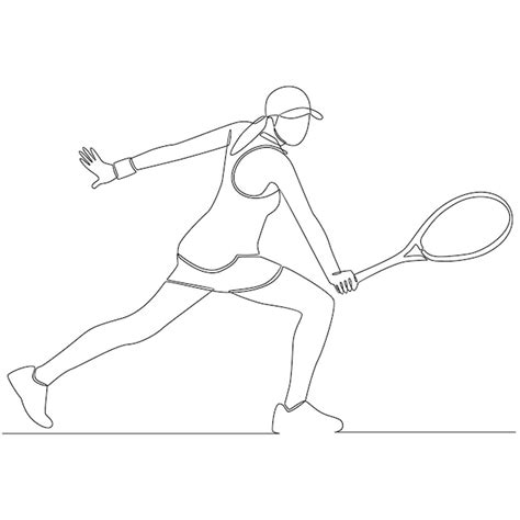 테니스 선수 연속 선 그리기 벡터 라인 아트 그림 프리미엄 벡터