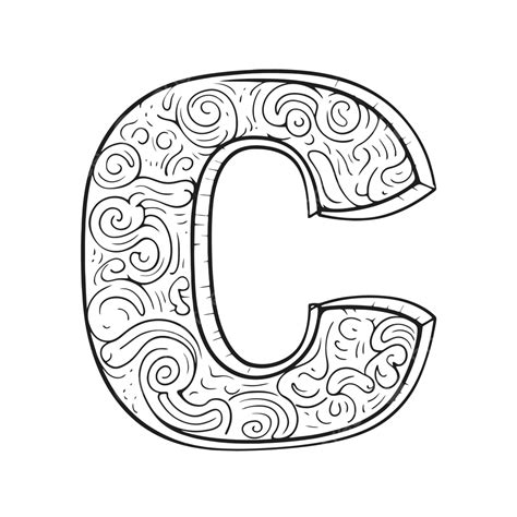 소용돌이 디자인 색칠 페이지 개요 스케치 드로잉의 문자 C 벡터 편지 그리기 편지 개요 편지 스케치 Png 일러스트 및