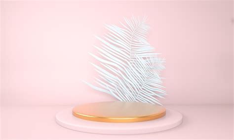 파스텔 배경에 잎으로 장식 된 제품 디스플레이 연단 3d 일러스트 0명에 대한 스톡 사진 및 기타 이미지 0명 3차원 형태