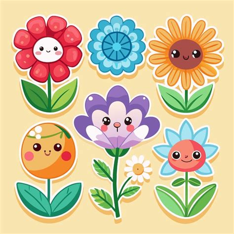 웃는 얼굴과 잎이 있는 귀여운 만화 꽃 프리미엄 Ai 생성 벡터
