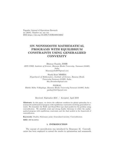 Pdf On Nonsmooth Mathematical Programs With Equilibrium Constraints