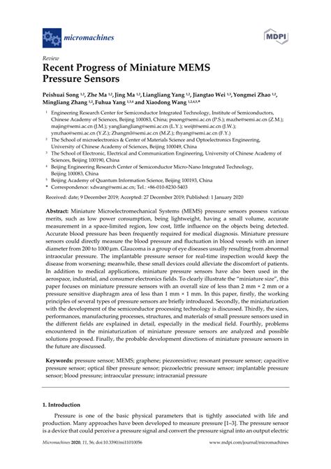 PDF Recent Progress Of Miniature MEMS Pressure Sensors
