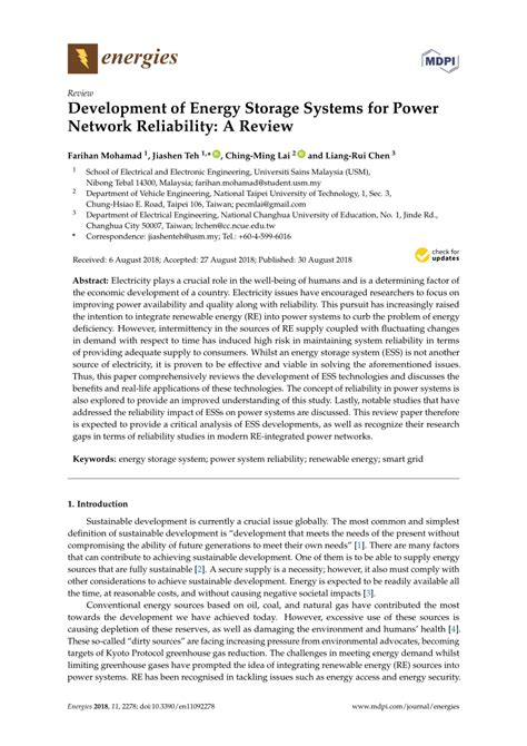 Pdf Development Of Energy Storage Systems For Power Network Reliability A Review