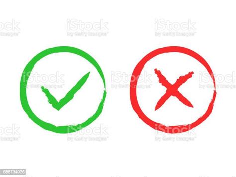 똑 딱 하 고 교차 하는 브러쉬 표시 녹색 체크 확인 하 고 빨간색 X 아이콘 흰색 배경에 고립 간단한 마크 그래픽 디자인입니다 예 고 없는 버튼 투표 결정 웹에 대 한
