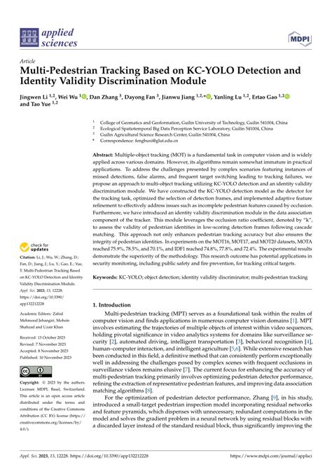 Pdf Multi Pedestrian Tracking Based On Kc Yolo Detection And Identity