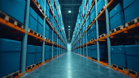 Efficient Warehouse Storage A Glimpse Into Organized Blue Container Arrangements And Logistics