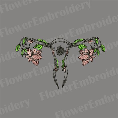 Uterus Embroidery Design Uterus In Flowers Embroidery Woman Etsy Canada