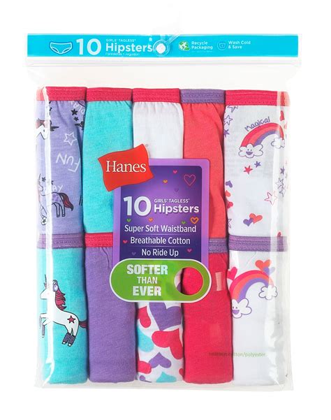 Hanes Girls Cotton Hipster Underwear Assorted 10 Pack 1 12