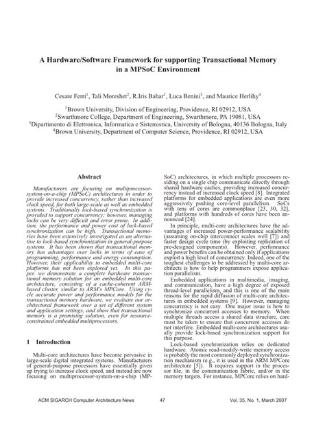 Pdf A Hardwaresoftware Framework For Supporting Transactional Memory