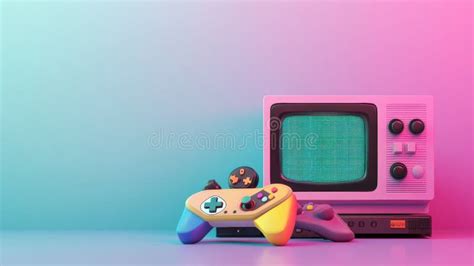 Retro Gaming Console With Colorful Controller On A Pastel Background