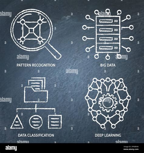 Data Classification And Deep Learning Chalkboard Icon Set Vector