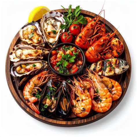Grilled Seafood Platter With Shrimp And Lobster Stock Illustration