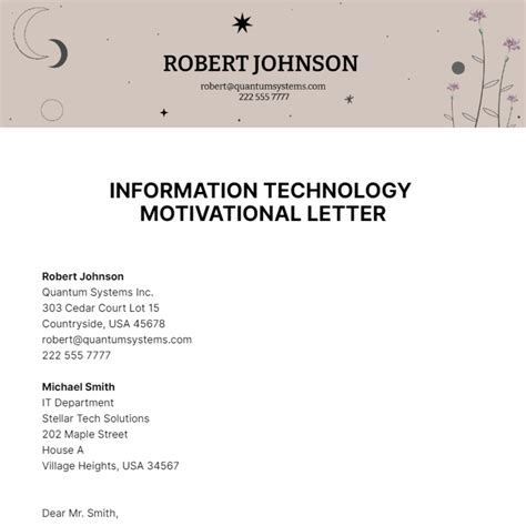Free Information Technology Motivational Letter Template To Edit Online