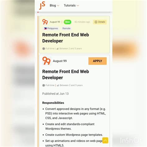 jsremote jobs on linkedin 1 remote front end web developer august 99 🇵🇭 apply …