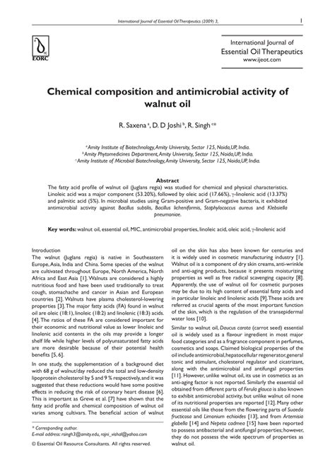 Pdf Chemical Composition And Antimicrobial Activity Of Walnut Oil
