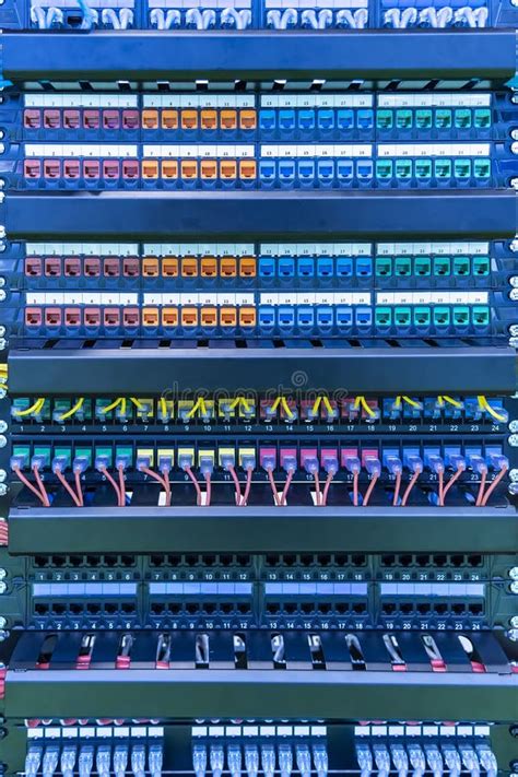 Server Rack With Colorful Patch Panel In Data Server Room Stock Image Image Of Cable