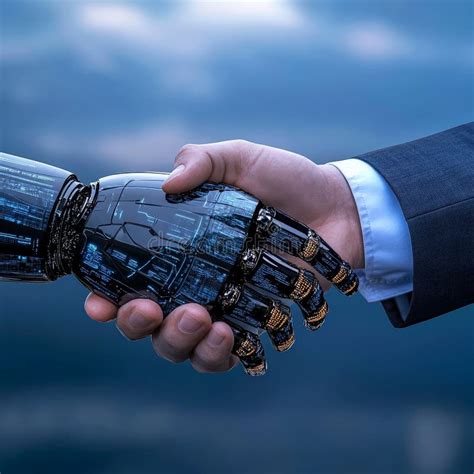 Human And Robot Handshake Collaboration Between Humans And Ai In Technology Stock Illustration