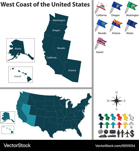 Map Of West Coast The United States Royalty Free Vector