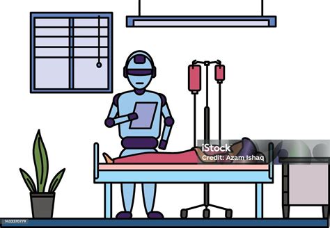 로봇 간호사 개념 로봇 독서 보고서 벡터 컬러 아이콘 디자인 로봇 의학 기호 의료 장면 기호 현대 클리닉의 혁신 인공 지능 작품