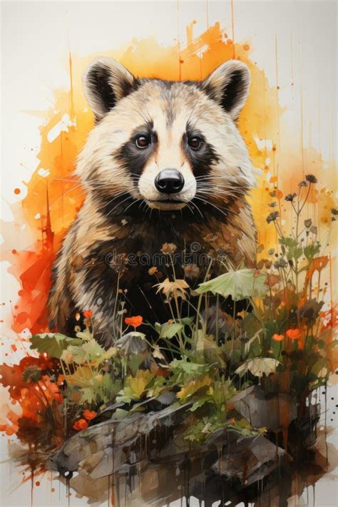 Watercolor Raccoon Illustration Isolated On Light BaÑ Kground Ai