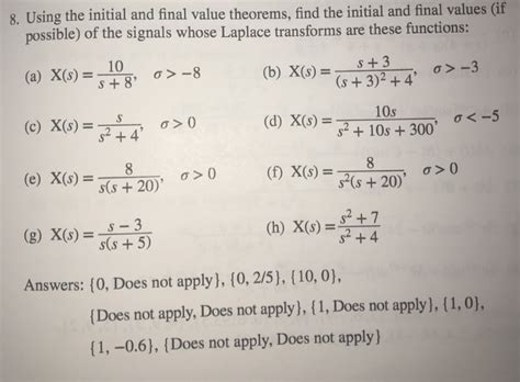 solved 8 using the initial and final value theorems find