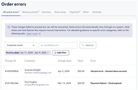 Managing Order Errors Recharge