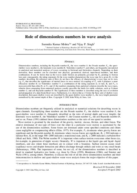 Pdf Role Of Dimensionless Numbers In Wave Analysis Surendra Kumar Mishra