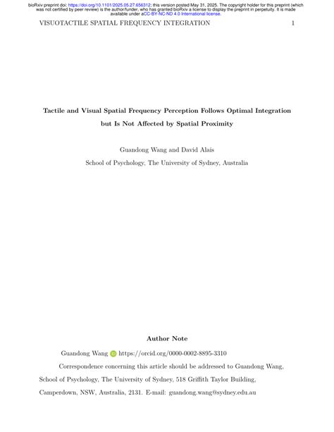 Pdf Tactile And Visual Spatial Frequency Perception Follows Optimal