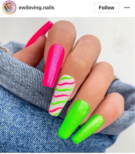 Neon Nails 💚💕 Fluorescent Nails Lime Green Nails Pink Nails