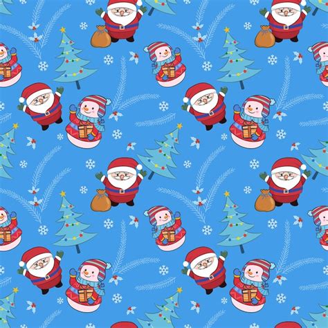 Premium Vector Cute Santa Claus With Snow Man Christmas Tree And T