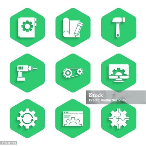 타이밍 벨트 키트 브라우저 설정 기어 컴퓨터 모니터 및 기어 화살표를 워크 플로우 전기 드릴 머신 해머 및 사용 설명서