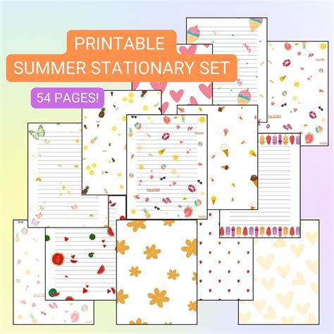 Printable Summer Stationary Set Summer Themed Paper Lined And Unlined