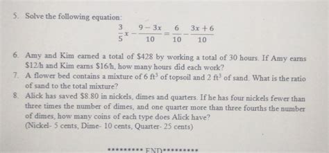 Solved 5 Solve The Following Equation 3 5 9 3x 6 3x 6 Chegg Com