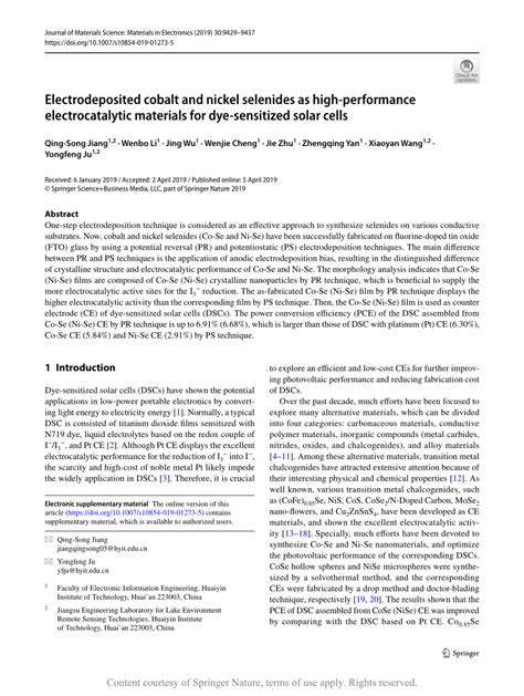Electrodeposited Cobalt And Nickel Selenides As High Performance Electrocatalytic Materials For