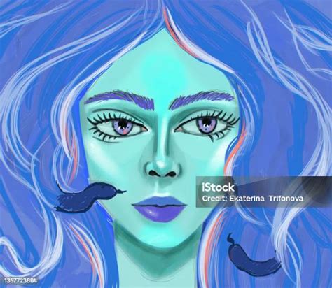 푸른 피부와 파란 머리를 가진 그려진 마법 소녀 뱀 머리를 가진 고르곤 메두사 소녀 악한에 대한 스톡 벡터 아트 및 기타 이미지 악한 여자 환상의 세계 Istock