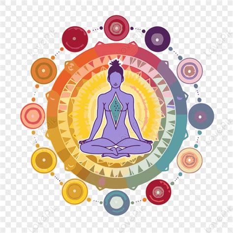차크라 클립 아트 여자는 차크라 원 만화와 연꽃 위치에 서있다 벡터시각 예술페인트 등 Png 일러스트 무료 다운로드 Lovepik