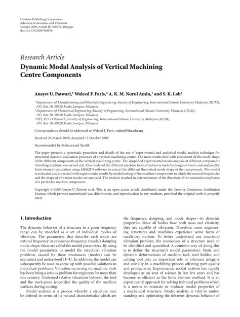 Pdf Dynamic Modal Analysis Of Vertical Machining Centre Components