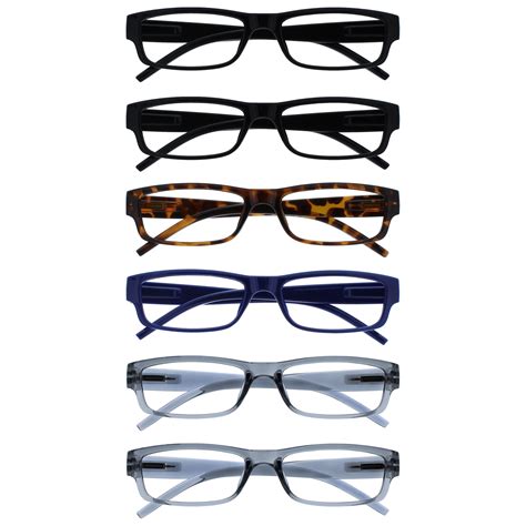 Opulize Ace Reading Glasses 6 Pack Classic Everyday Narrow Frame