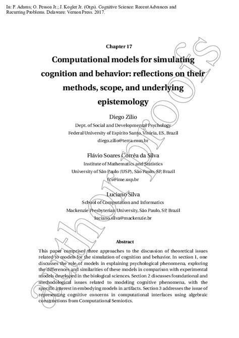 Pdf Computational Models For Simulating Cognition And Behavior Reflections On Their Methods