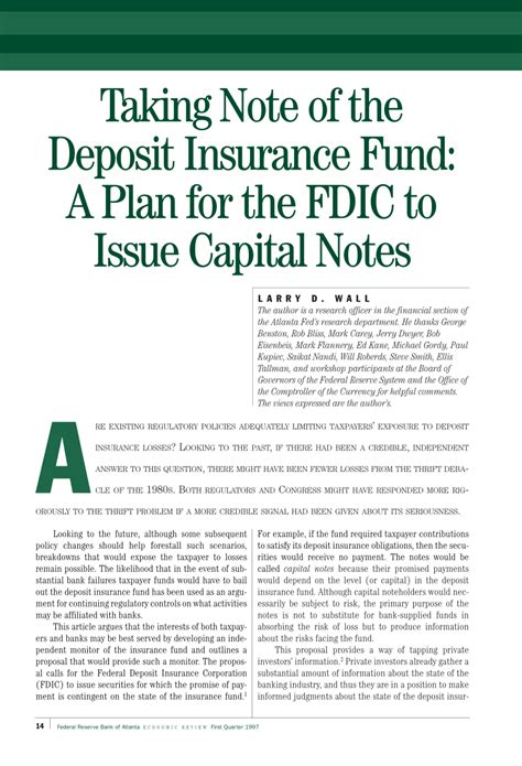 PDF Taking Note Of The Deposit Insurance Fund A Plan For The FDIC To Issue Capital Notes
