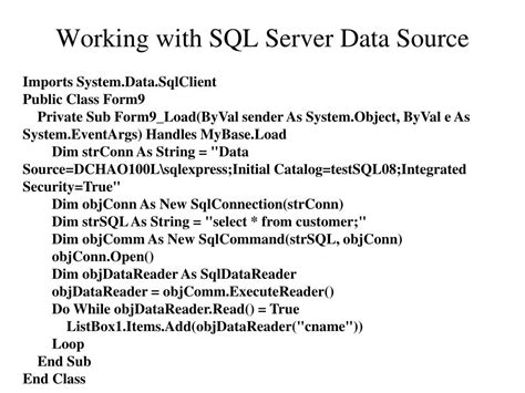Ppt Coding Adonet Objects Connection Command Datareader